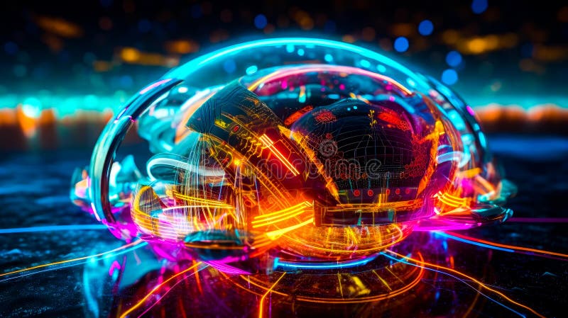 An Abstract Image of Futuristic Helmet with Neon Lights. Generative AI ...