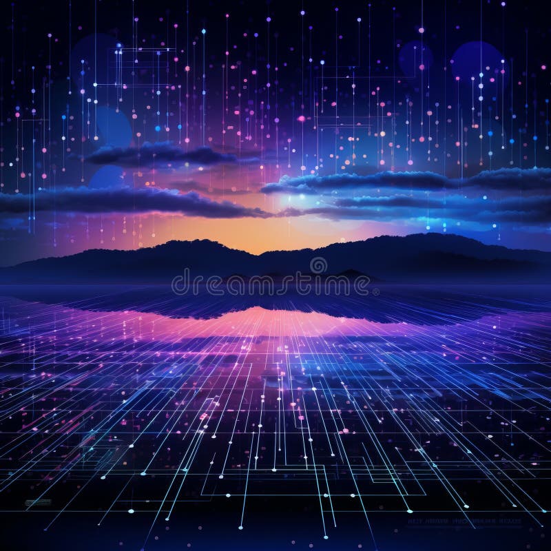 An Abstract Image of a Futuristic Landscape with Lines and Stars Stock ...