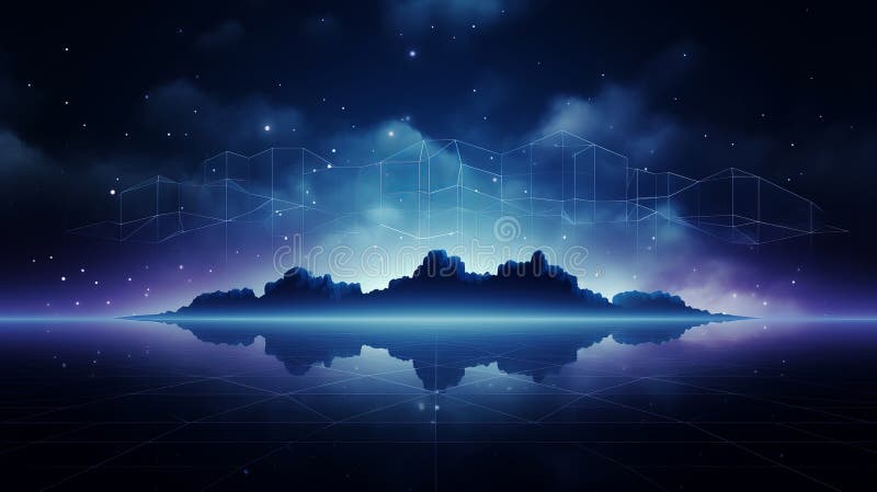 An Abstract Image of a Futuristic Landscape with a Starry Night Sky in ...