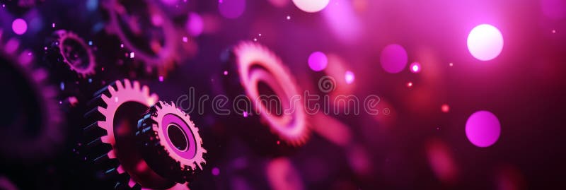 Abstract Image of Gears and Lights on a Purple Background Symbolizing ...
