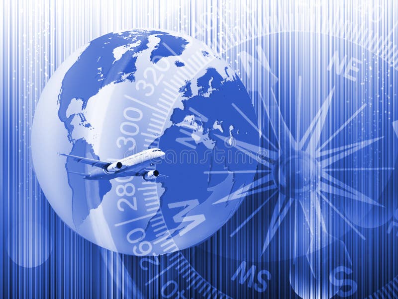 Abstract Image of the Globe, Compass and Airplane Stock Illustration ...