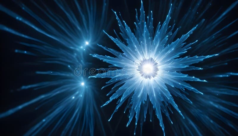 Abstract Image of a Glowing Blue Starburst, with a Central Core and ...