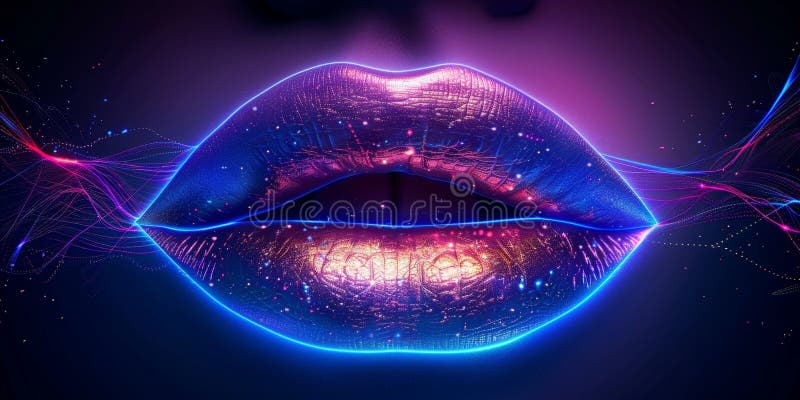 Abstract Image of Glowing Lips with Futuristic Digital Effects ...