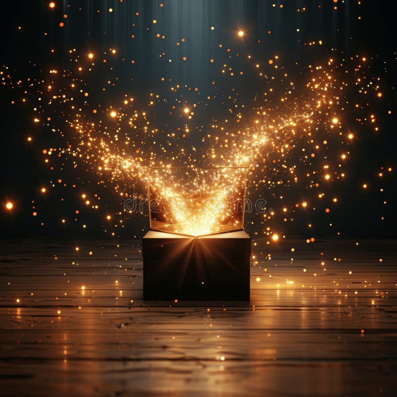 Abstract Image of Glowing Magic Light Particles Exploding Out on Wooden ...