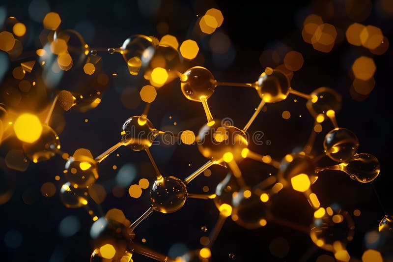 Abstract Image of Glowing Molecular Structure with Golden Lights ...