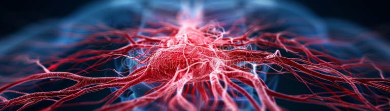 Abstract Image of Glowing Red Veins and Blue Nebula Stock Illustration ...