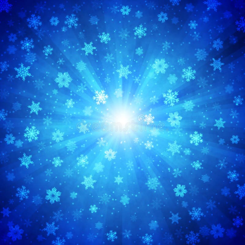 Abstract Bright Snowflakes Blast in Shining Blue Background Stock ...