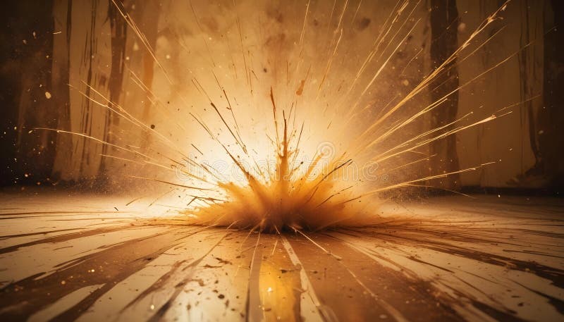 Abstract Image of a Golden Explosion of Light and Particles. the Explosion is Captured in a ...