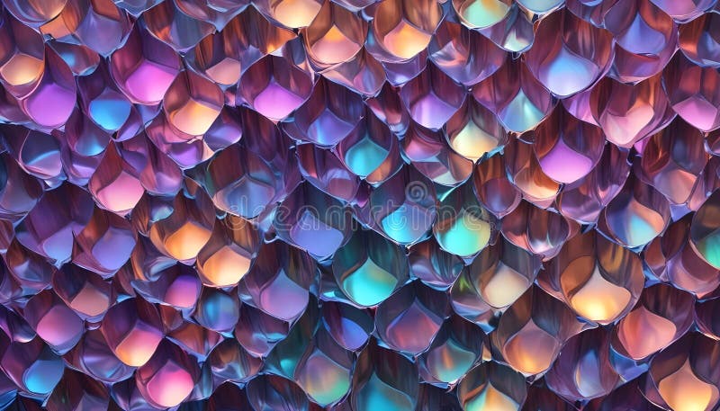 Abstract Image of a Grid of Metallic Scales in Iridescent Hues. the ...
