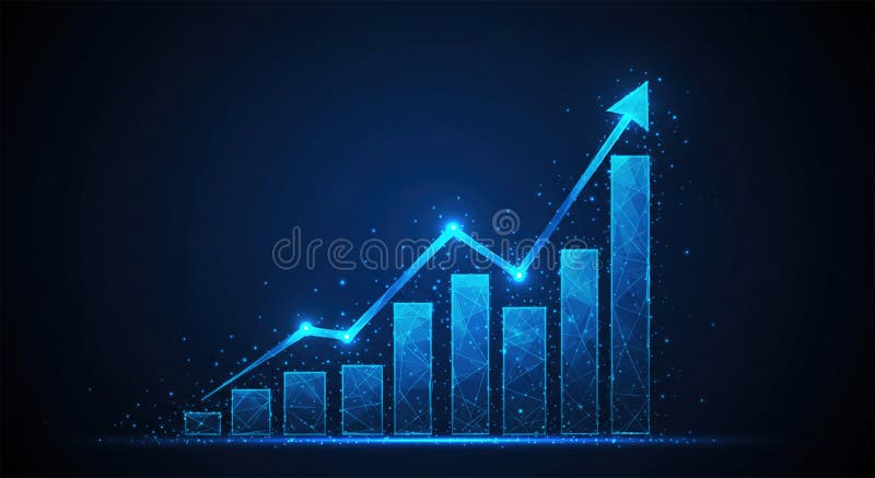 Abstract Image of a Growth Chart in Glowing Blue. Low Polygon, Particle ...
