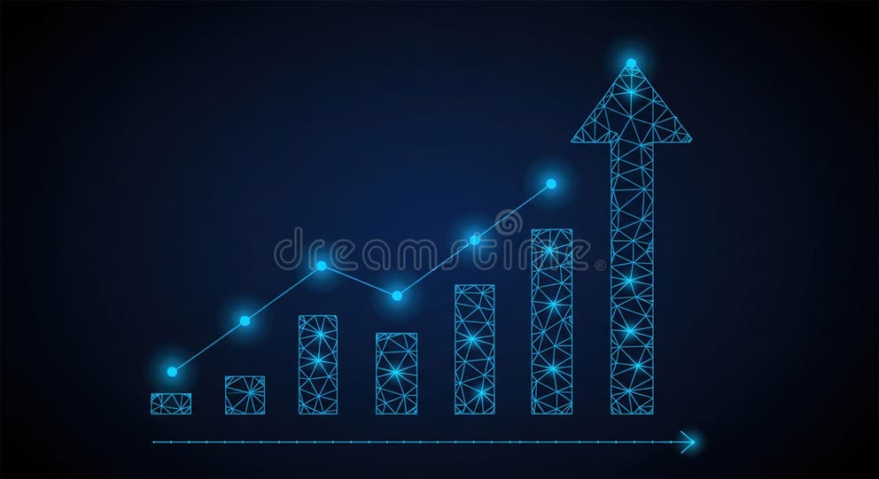 Abstract Image of a Growth Chart in Glowing Blue. Low Polygon, Particle ...