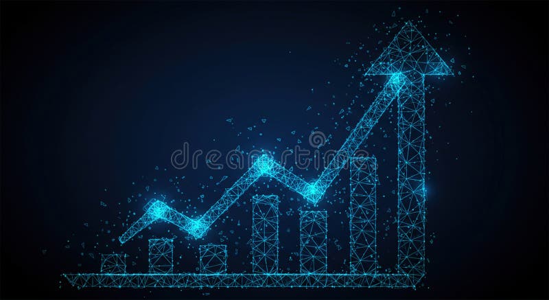 Abstract Image of a Growth Chart in Glowing Blue. Low Polygon, Particle ...