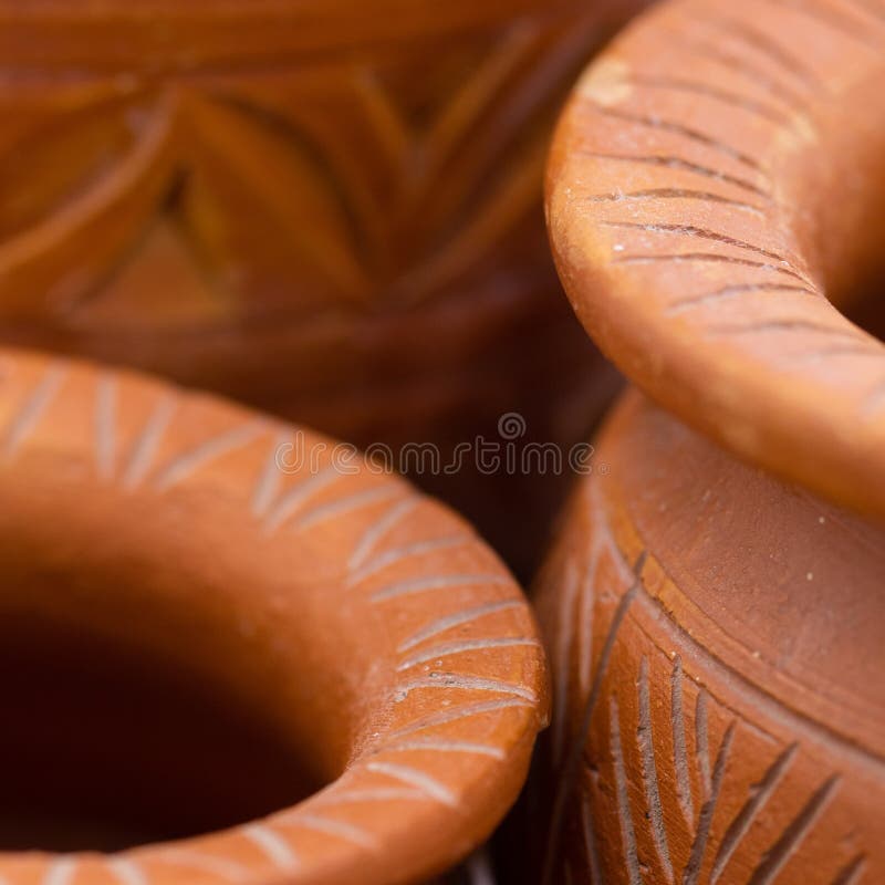Abstract Image of Hand Made Earthen Pots with Design Stock Image ...