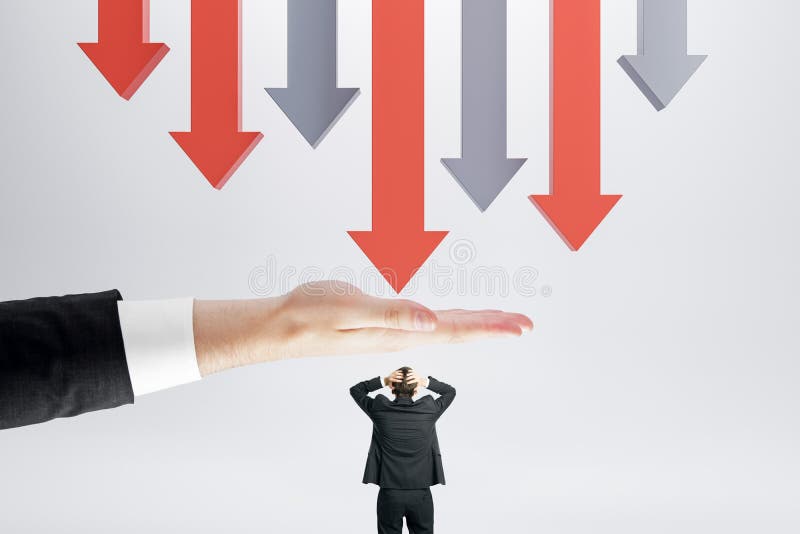 Abstract Image of Hand Protecting Businessman from Falling Arrows on ...