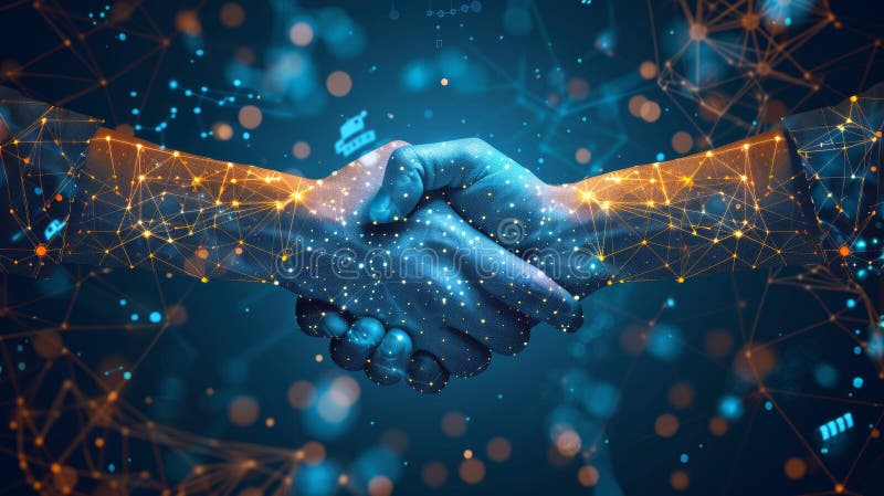 Interconnected Handshake with Lines and Dots Stock Photo - Image of ...