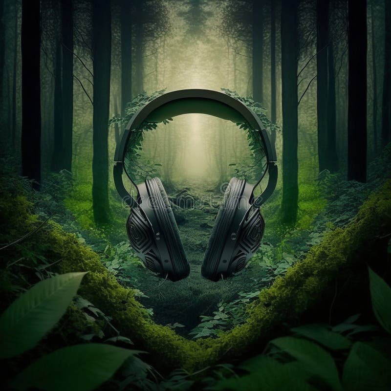 Abstract Image of Headphones on the Background of Nature Stock ...