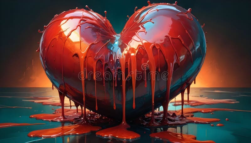Abstract Image of a Heart Shape Made of Red Liquid, with Drips Falling ...