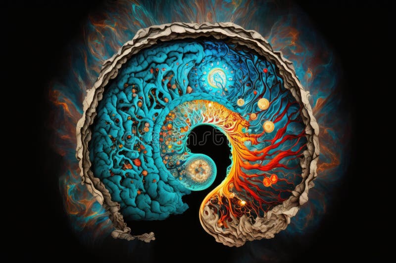 Abstract Image of Human Brain in Form of Circle Worshiping Art of Brain ...