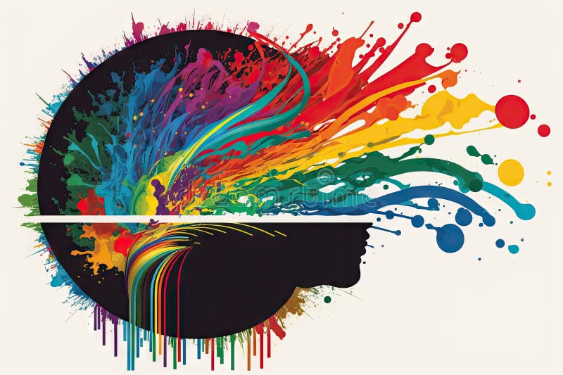Abstract Image of Human Brain with Rainbow Brush Strokes in Circle ...