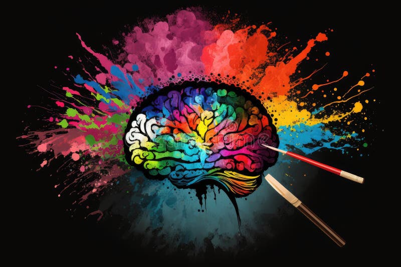 Abstract Image of Human Brain with Rainbow Brush Strokes in Circle ...