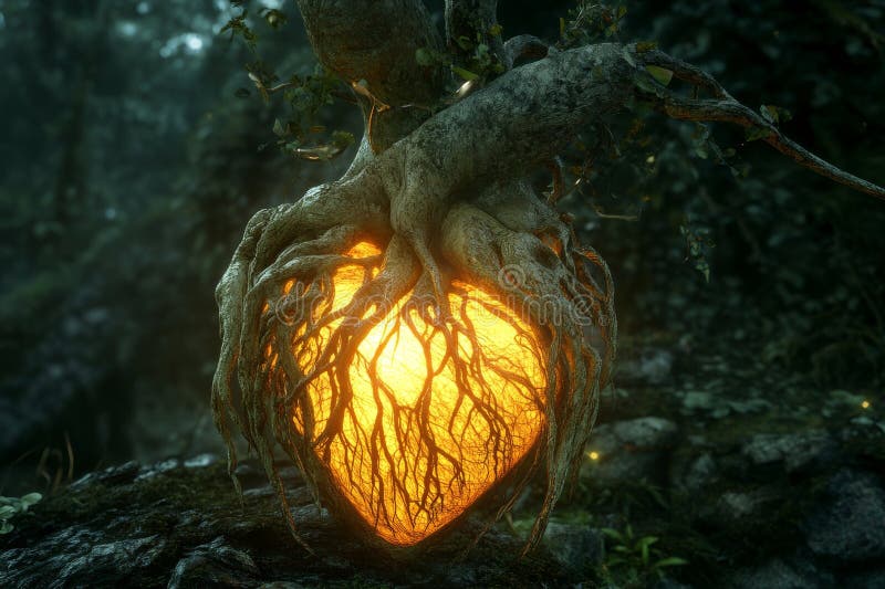 An Abstract Image of a Human Heart with Roots Appearing To Shine ...
