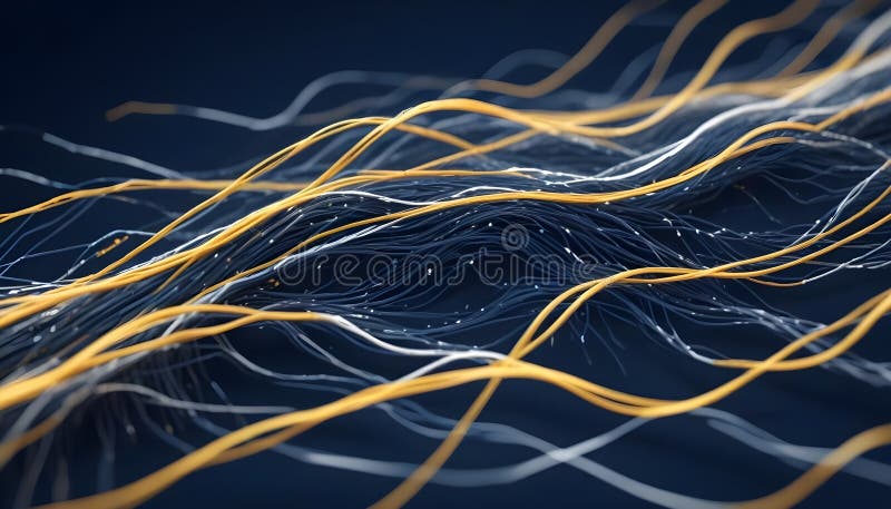 Abstract Image of Intertwined Yellow and Blue Strands with Particles on ...