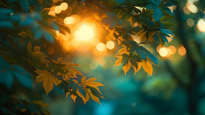 Abstract Image of Light Bursting between Trees and Bright Bokeh Lights ...