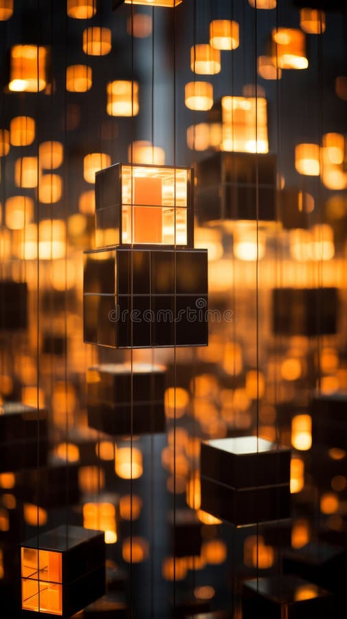 An Abstract Image of Lights and Boxes Hanging from the Ceiling Stock ...
