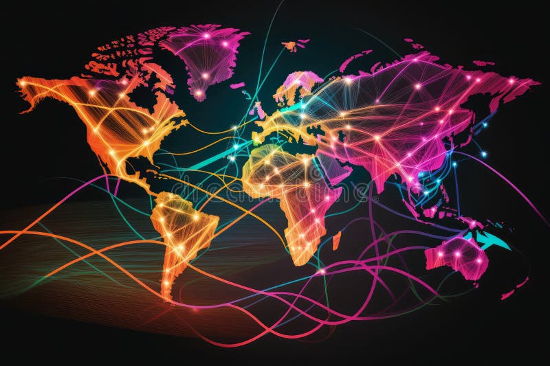 Abstract Image of a Logistics Network in Neon Colors with a Focus on ...