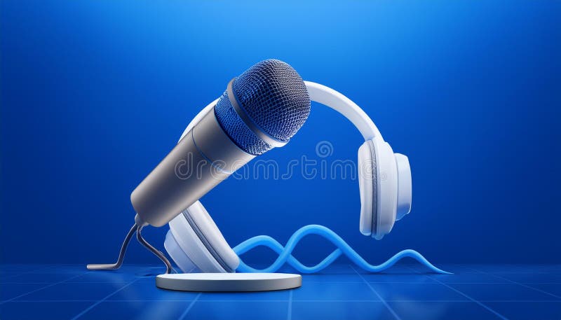 Abstract Image with Mic and Mock Up Place on Blue Backdrop. Podcast Ad ...