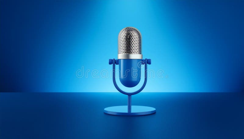 Abstract Image with Mic and Mock Up Place on Blue Backdrop. Podcast Ad ...