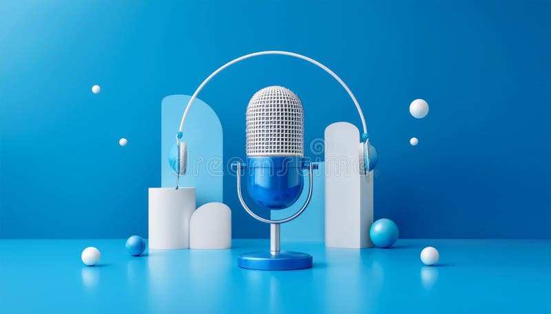 Abstract Image with Mic and Mock Up Place on Blue Backdrop. Podcast Ad ...