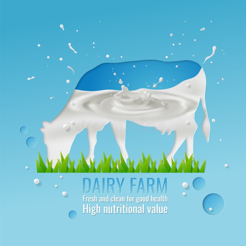 Abstract Shape White Cow on Grass and Splash Milk. Stock Vector ...