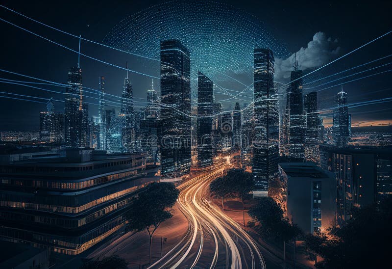 Abstract Image of Modern City and Network Connection Concept. 3D ...