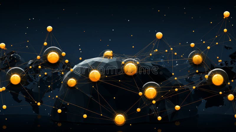 An Abstract Image of a Network of Yellow Balls Connected To a Globe ...