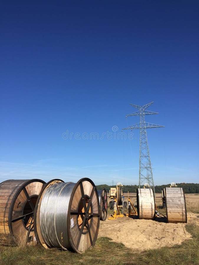 Power Lines Installation, New Line Being Constructed Stock Image ...