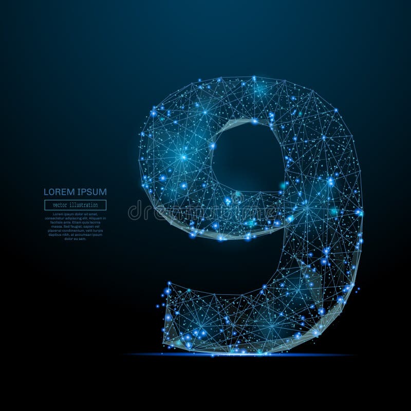 Number nine low poly blue stock vector. Illustration of particle - 99195690