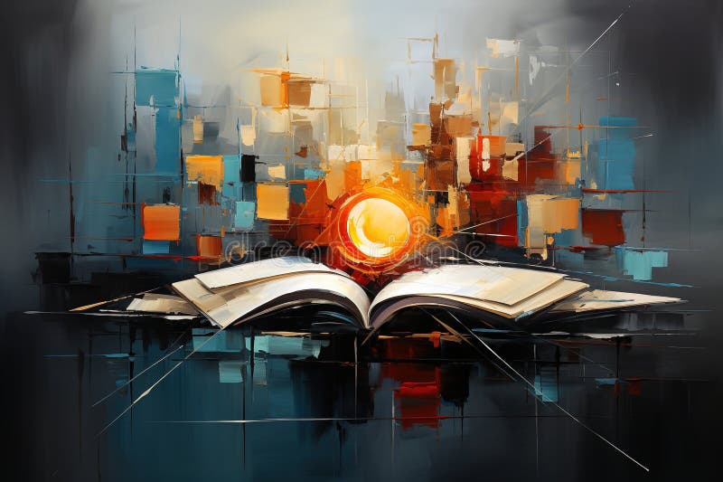 Abstract Image of an Open Book on a Desk in a Study Stock Illustration ...