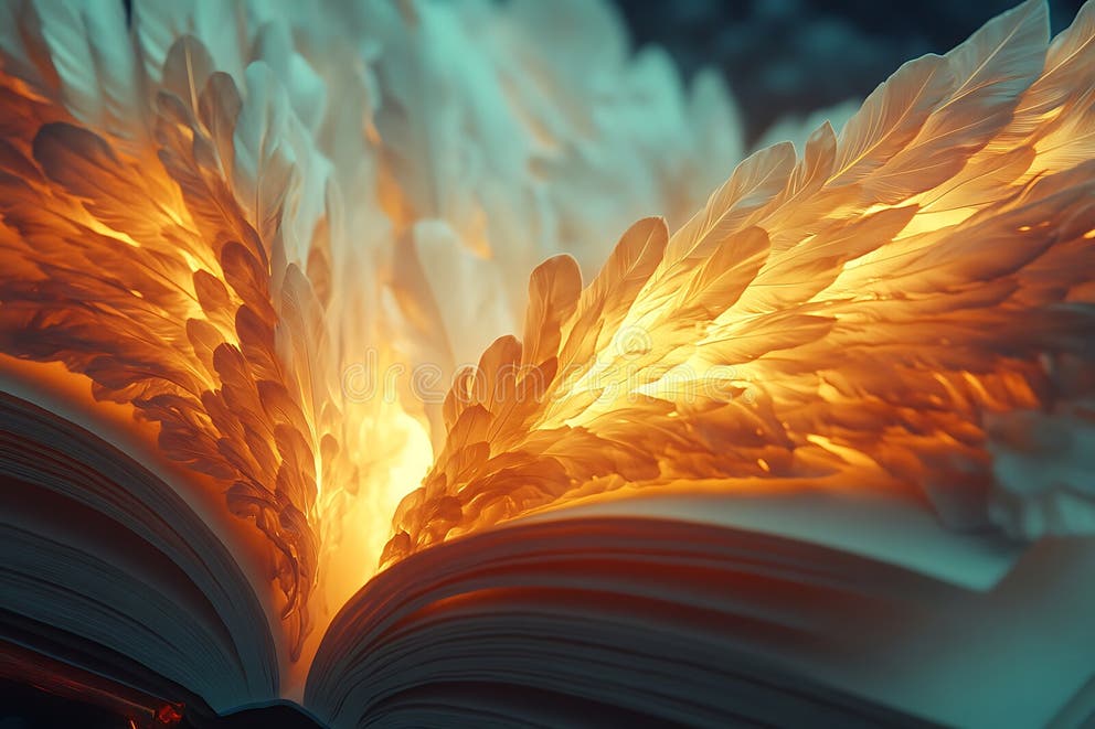 Abstract Image of an Open Book with Glowing Fire-like Pages Stock ...
