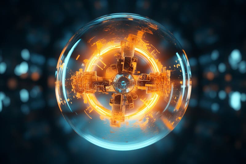 An Abstract Image of an Orange Sphere with Glowing Lights Stock ...