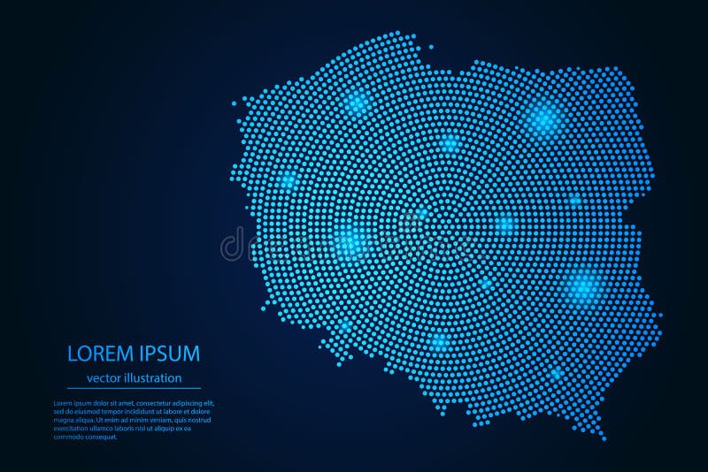 Glowing Map of Poland, Modern Blue Outline Map Stock Illustration ...