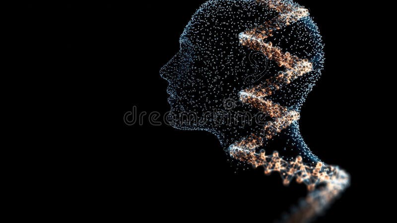 Abstract Rendered Profile of Human Head Formed with Glittering ...
