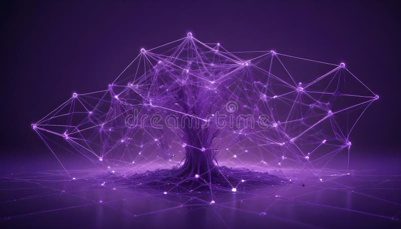Abstract Image of a Purple, Glowing Tree, with a Network of Lines and ...