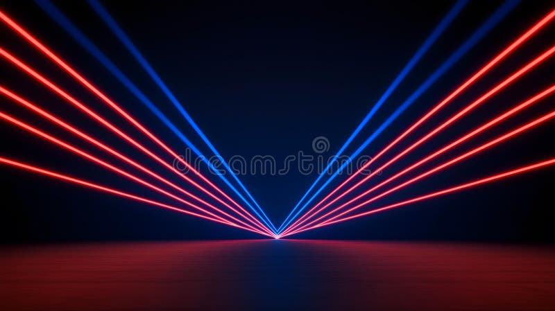 Abstract Image of Red and Blue Neon Laser Lines Converging at a Central ...