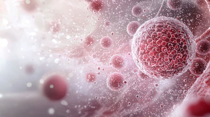 Abstract Image of Red Cells and Spheres in a White Background ...