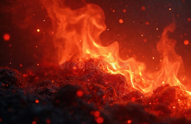 Abstract Image with Red Flame, Burning Lava, Glowing Fire Particles ...