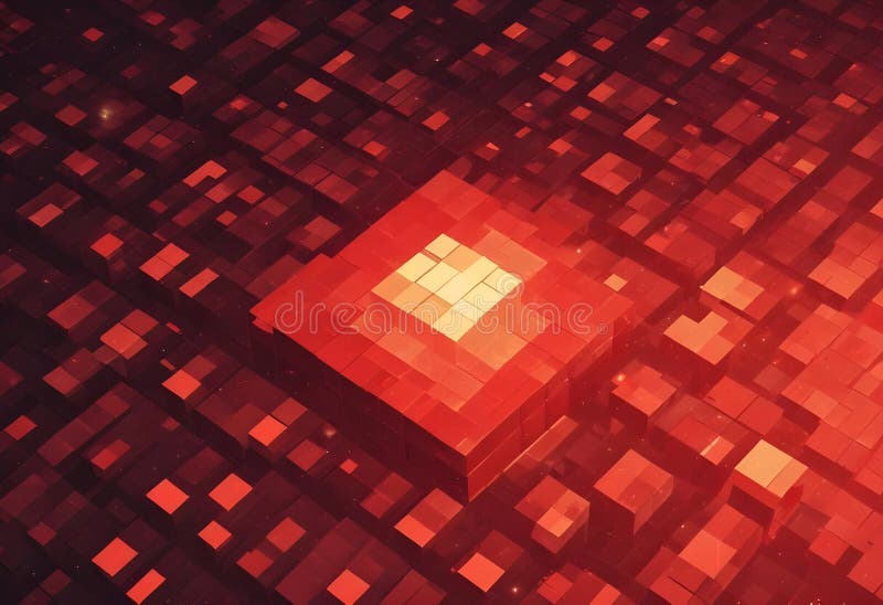 Abstract Image of a Red, Glowing Cube, Surrounded by Smaller Red Cubes ...