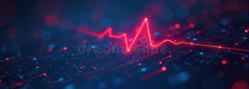 Abstract Red Line Graph on a Blue Circuit Board, Technology Concept ...
