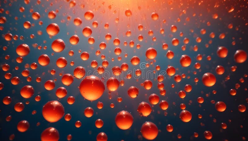 Abstract Image of Red Orbs Floating in a Blue Liquid with a Warm Glow ...