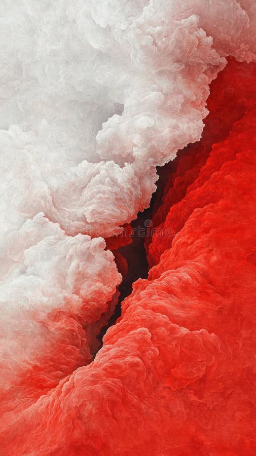 Abstract Image of Red and White Clouds Merging in a Striking Visual ...
